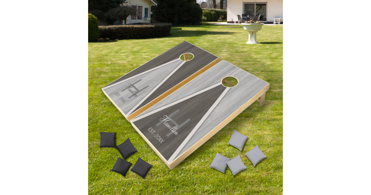 Classic Wood Hue Triangle Aged Teak Reverse Cornhole Set | Zazzle