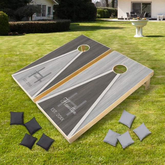 Classic Wood Hue Triangle Aged Teak Reverse Cornhole Set | Zazzle