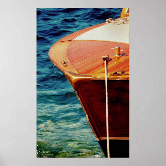 Classic wooden speed boat bow poster | Zazzle