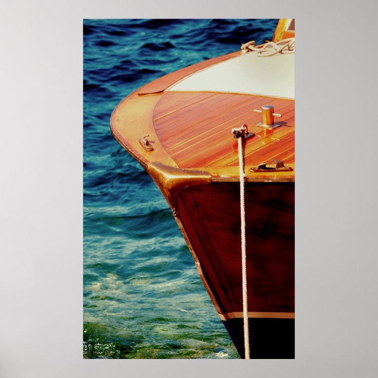 Classic wooden speed boat bow poster | Zazzle