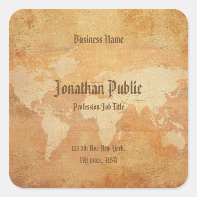 Classic World Map Elegant Professional Template Square Sticker | Zazzle