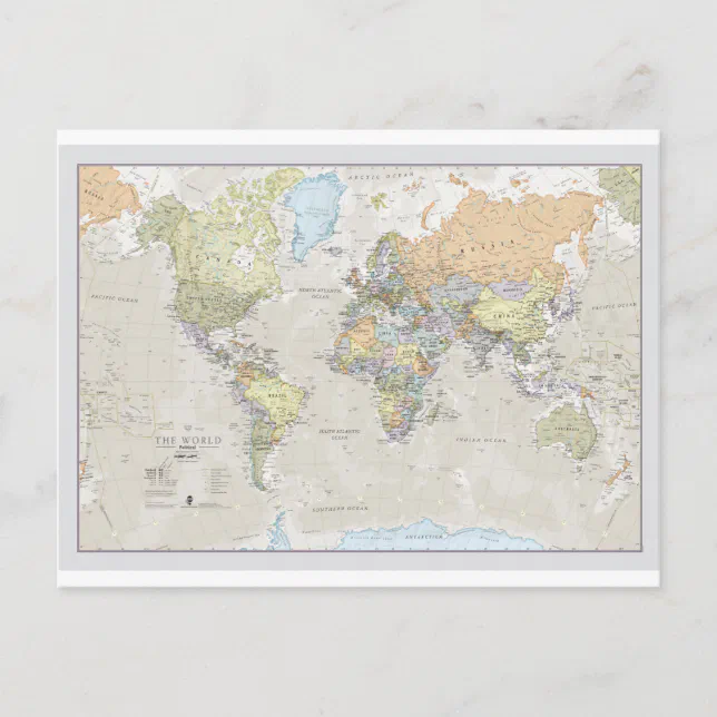 Classic World Map Postcard | Zazzle