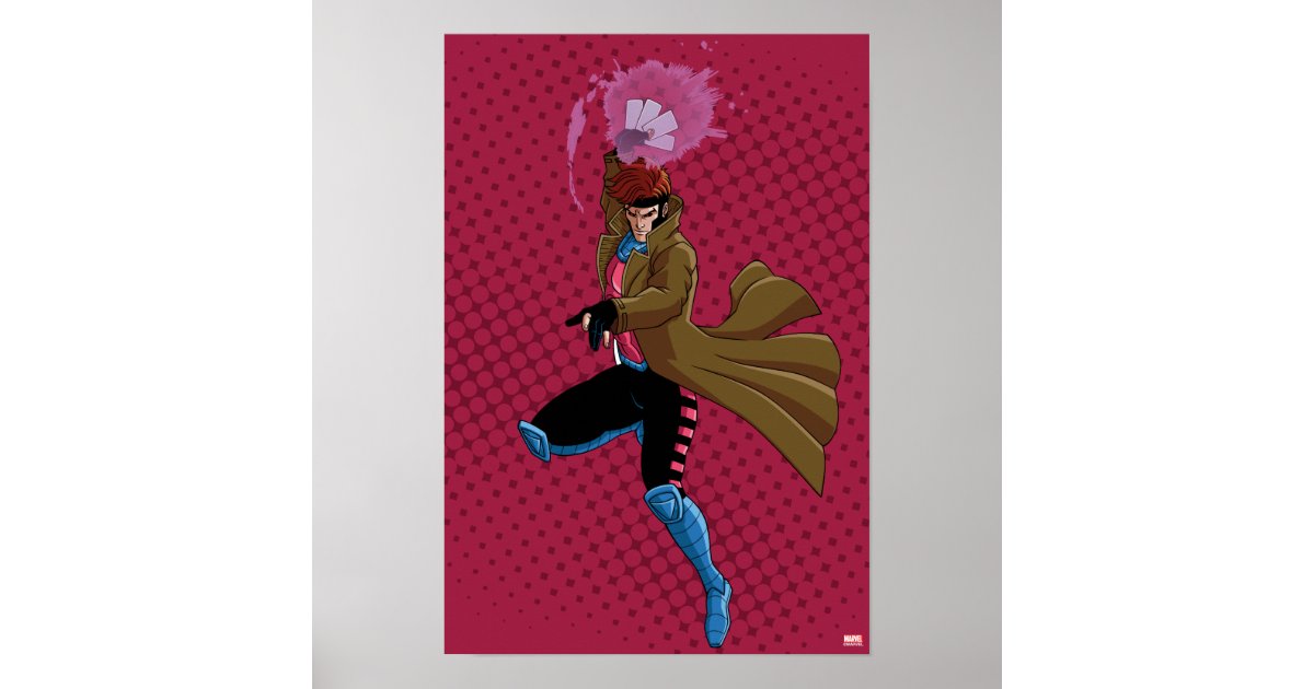 Classic X-Men | Gambit Throwing Playing Cards Poster | Zazzle