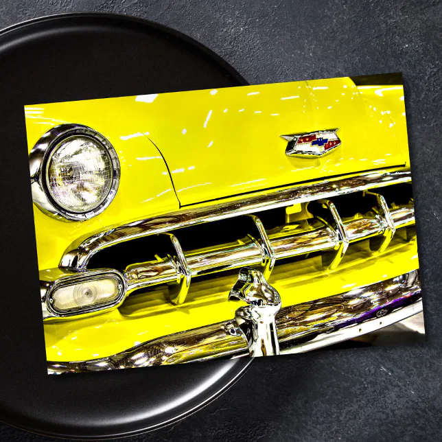 Classic Yellow Chevrolet Vintage Car Card | Zazzle