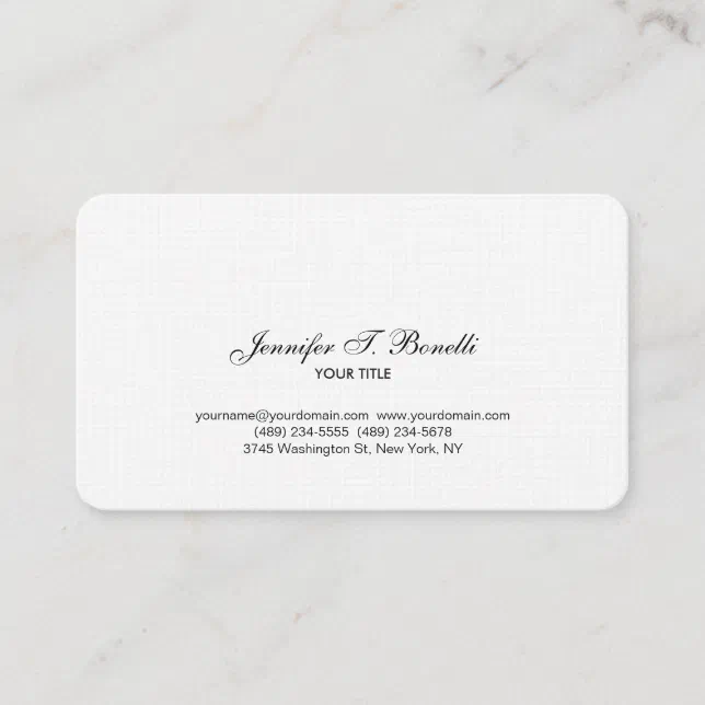 Classical Black White Handwriting Script Plain Business Card | Zazzle