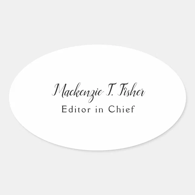 Classical Calligraphy Elegant Plain Simple White Oval Sticker | Zazzle