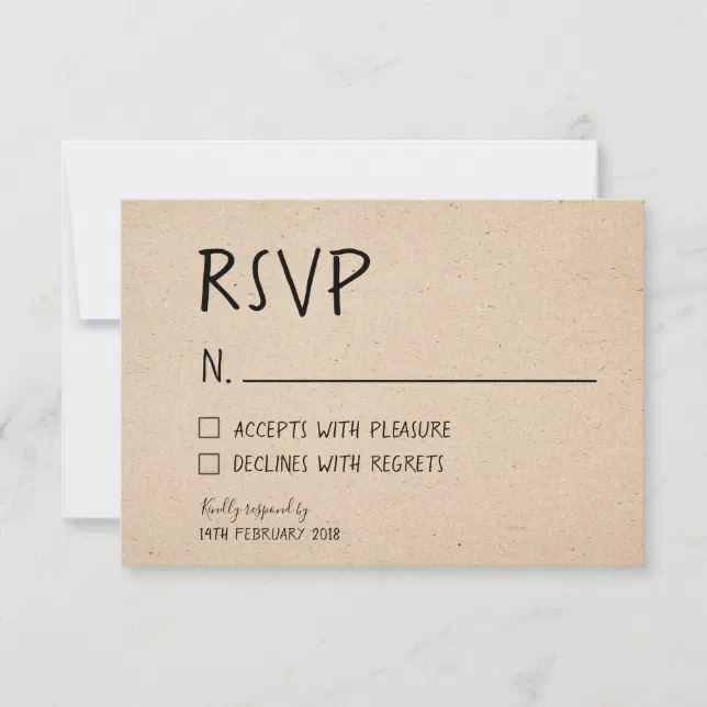 CLASSICAL HANDWRITTEN RSVP CARD - KRAFT PAPER | Zazzle