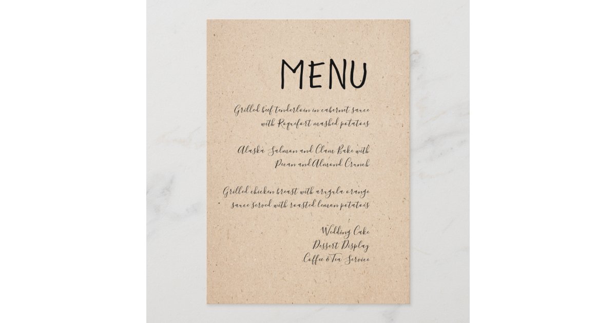 CLASSICAL HANDWRITTEN WEDDING MENU CARD | Zazzle