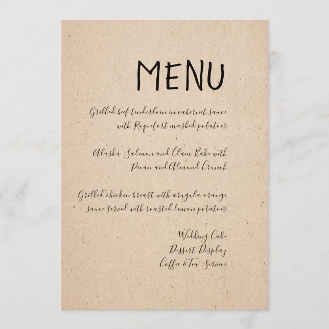 CLASSICAL HANDWRITTEN WEDDING MENU CARD | Zazzle