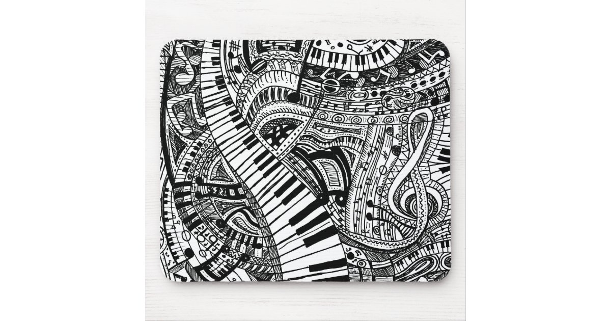 Classical music doodle with piano keyboard mouse pad | Zazzle