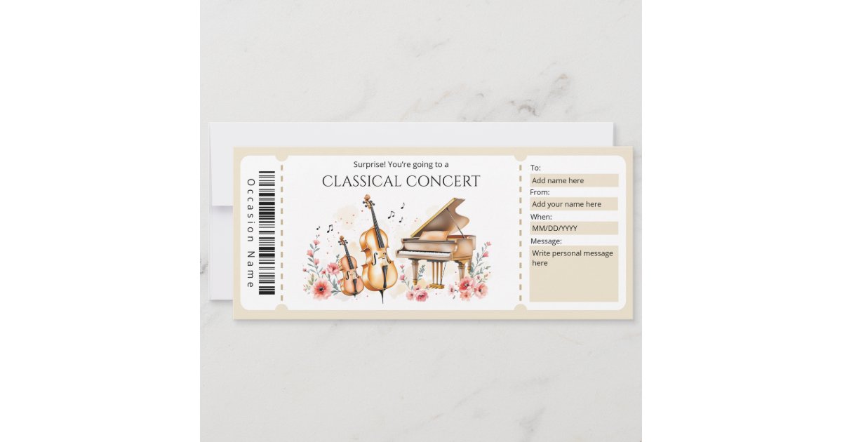 Classical Music Ticket Gift Certificate Invitation | Zazzle