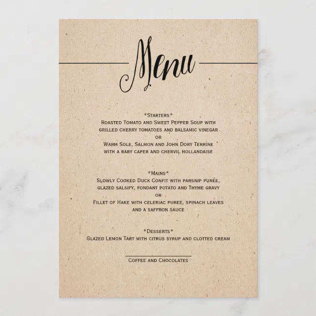 CLASSICAL WEDDING MENU CARD | Zazzle