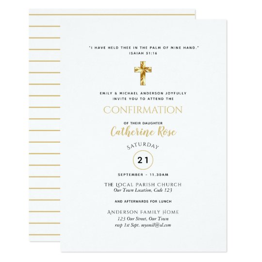 Classical White Confirmation Invite Gold Elegant | Zazzle.com