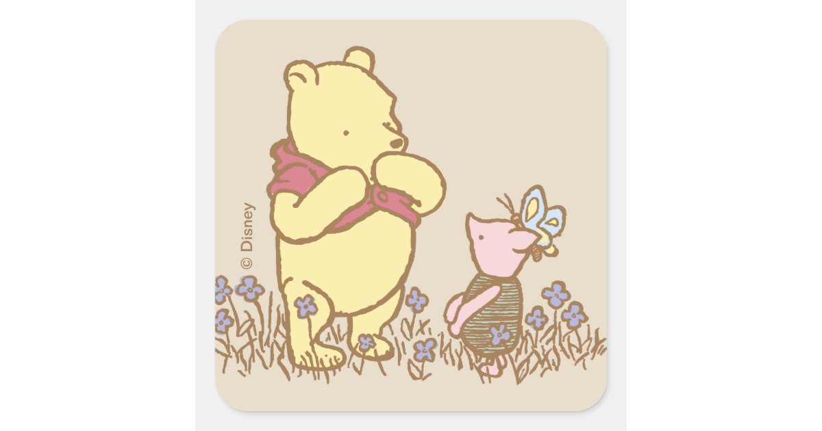 ClassicWinnie the Pooh | Pooh and Piglet in Field Square Sticker | Zazzle