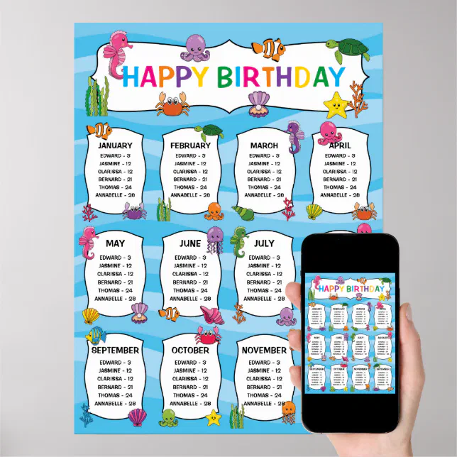 Classroom Birthday Board in Dinosaurs Poster | Zazzle