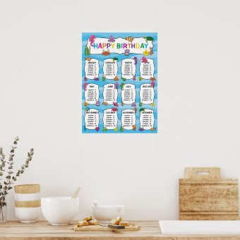 Classroom Birthday Board in Dinosaurs Poster | Zazzle