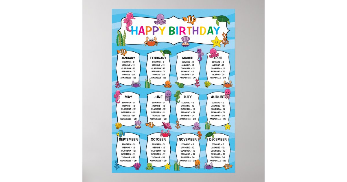 Classroom Birthday Board in Dinosaurs Poster | Zazzle