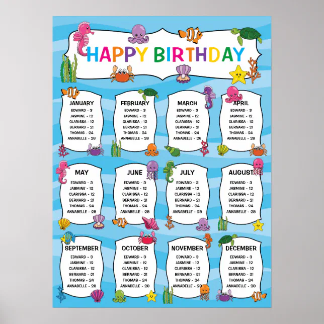 Classroom Birthday Board in Dinosaurs Poster | Zazzle