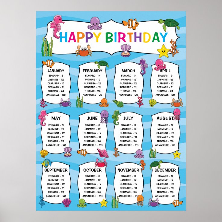 Classroom Birthday Board in Dinosaurs Poster | Zazzle