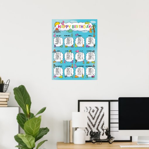 Classroom Birthday Board in Dinosaurs Poster | Zazzle