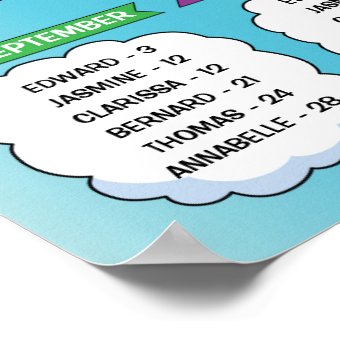 Classroom Birthday Board in Hot Air Balloon Theme Poster | Zazzle