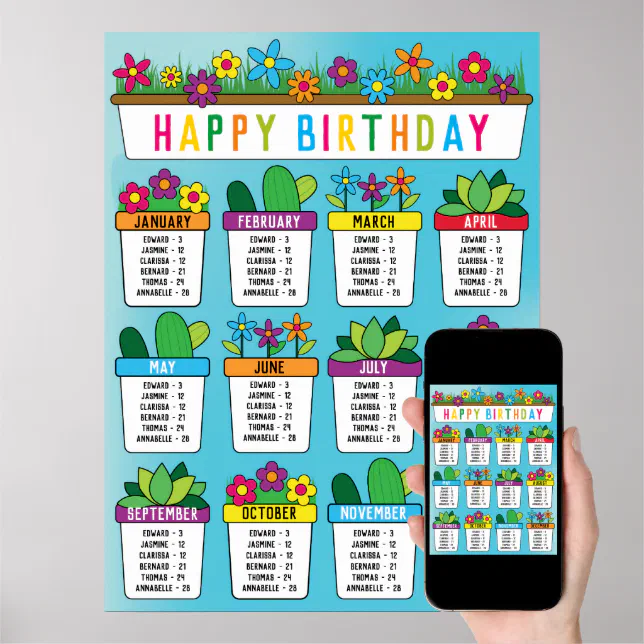 Classroom Birthday Board in Our Garden Theme Poster | Zazzle