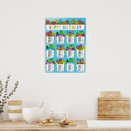 Classroom Birthday Board in Our Garden Theme Poster | Zazzle