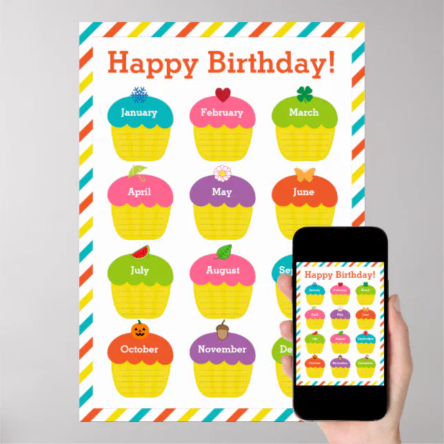 Classroom Birthday Chart Poster | Zazzle