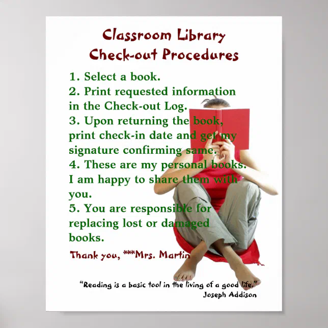 Classroom Library Rules/Checkout Procedures Poster | Zazzle