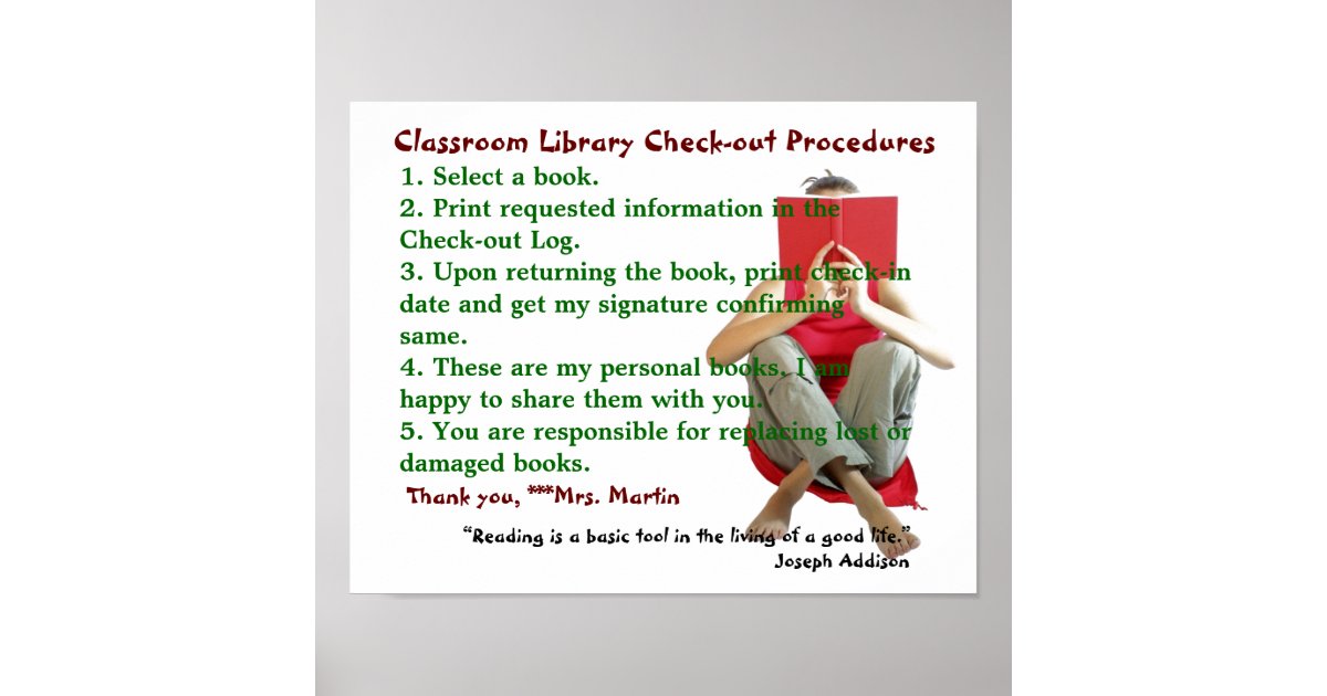 Classroom Library Rules Poster | Zazzle
