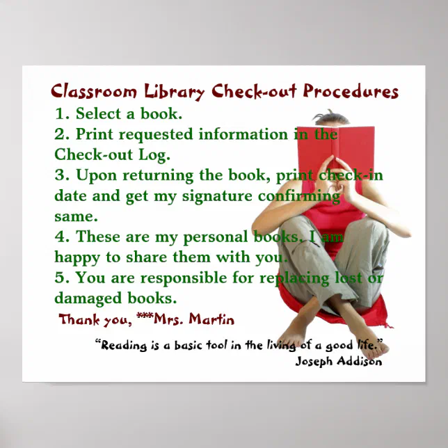 Classroom Library Rules Poster | Zazzle