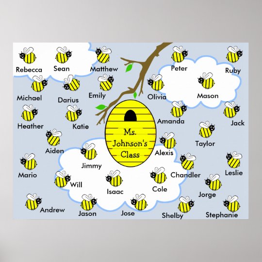 Classroom Poster - Class Names Honey Bees & Hive | Zazzle.com