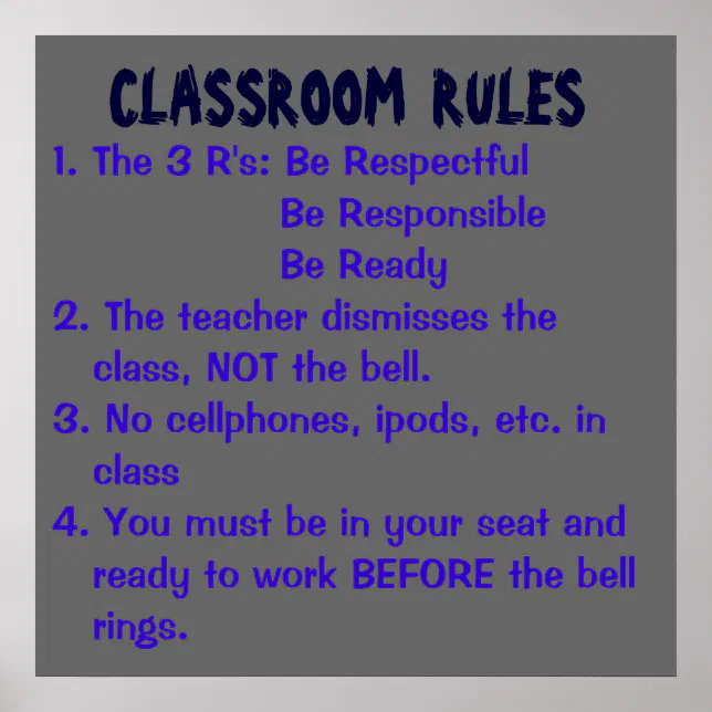 CLASSROOM RULES, 1. The 3 R's: Be Respectful ... Poster | Zazzle