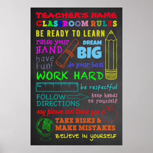 Classroom Rules — Personalized Teacher's Gift Poster | Zazzle