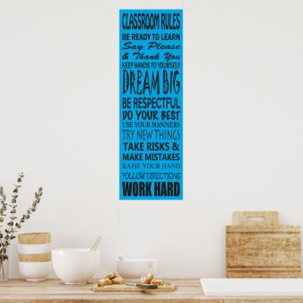Classroom Rules Poster (Blue), 12" x 36" | Zazzle