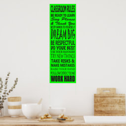 Classroom Rules Poster (Lime Green), 12" x 36" | Zazzle