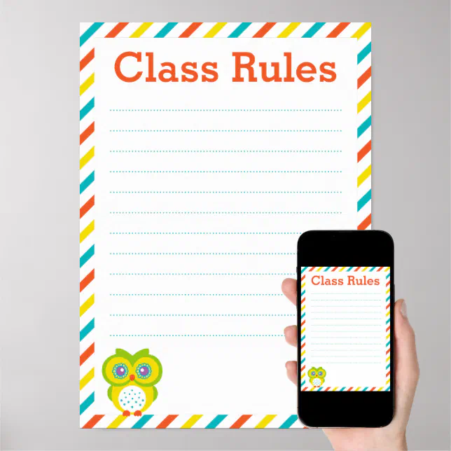 Classroom Rules Poster - Owl Theme | Zazzle