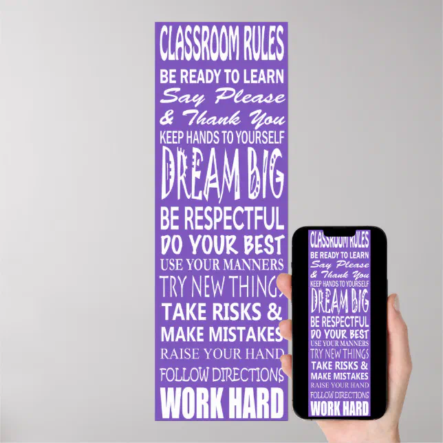 Classroom Rules Poster (Purple), 12" x 36" | Zazzle