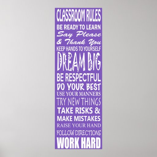 Classroom Rules Poster (Purple), 12" x 36" | Zazzle