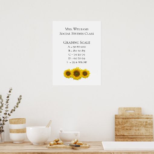Classroom School Grading Scale Teacher Sunflowers Poster | Zazzle