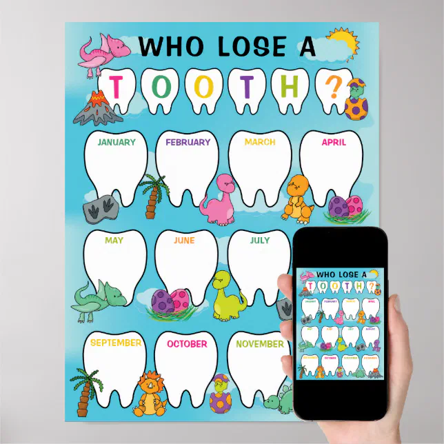 Classroom Tooth Tally Chart in Dinosaur Theme | Zazzle