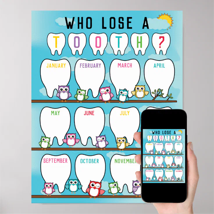Classroom Tooth Tally Chart Poster in Owl Theme | Zazzle
