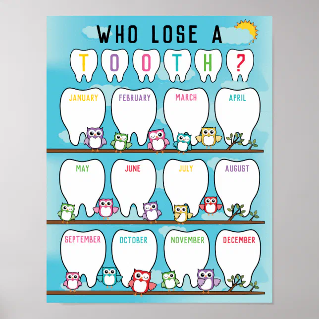 Classroom Tooth Tally Chart Poster in Owl Theme | Zazzle