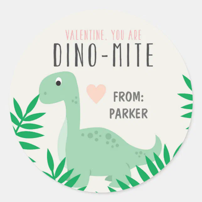 Classroom Valentine Dinosaur Stickers | Zazzle