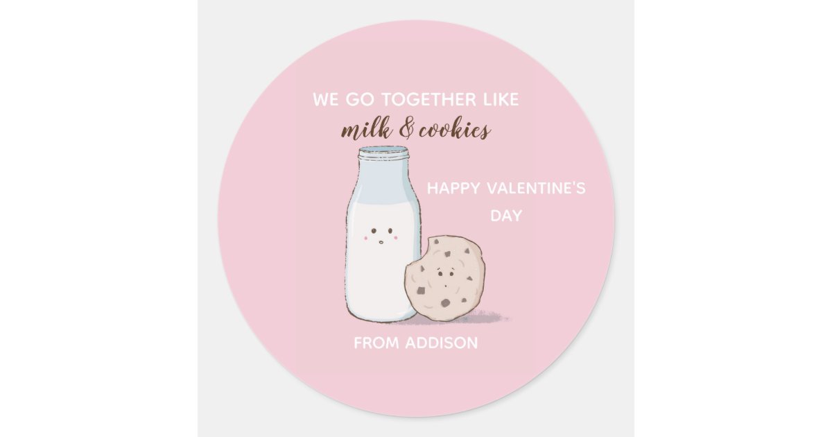 Classroom Valentine Milk and Cookies Classic Round Sticker | Zazzle