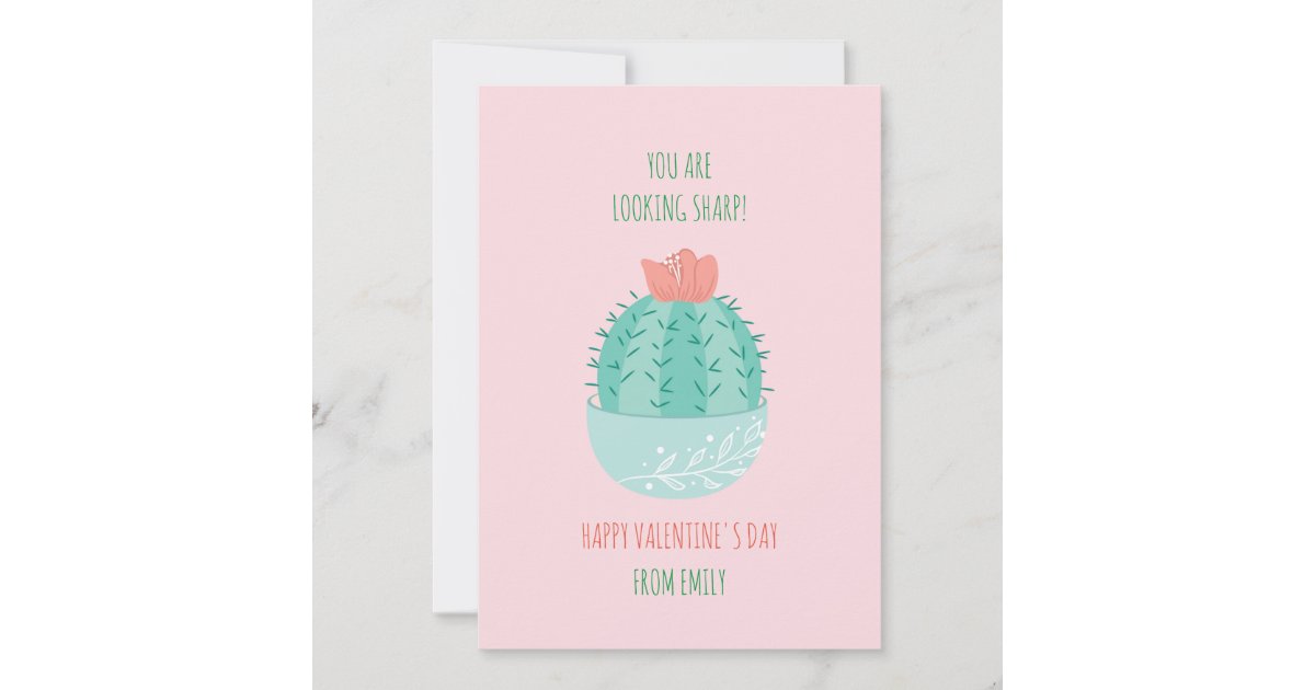 Classroom Valentine Succulent Cactus Card | Zazzle