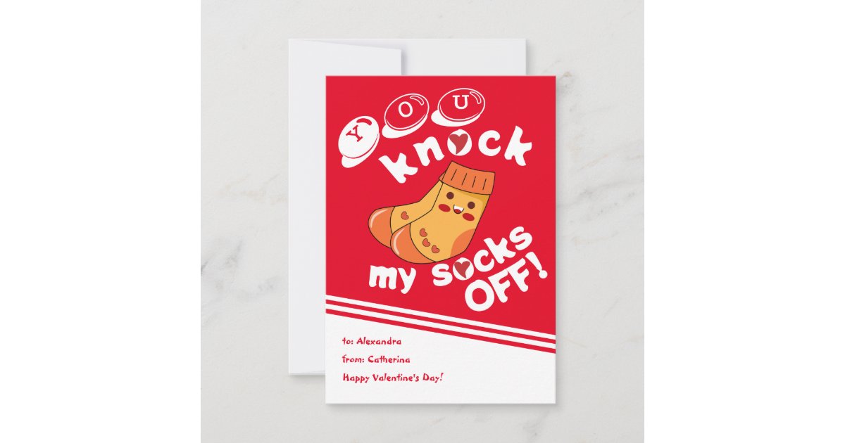 Classroom Valentine's Card You Knock My Socks Off | Zazzle