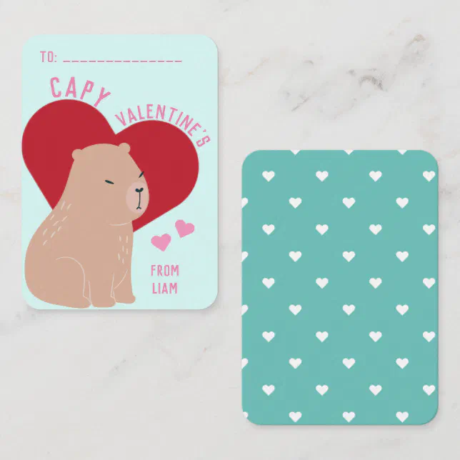 Classroom Valentine's Day Capybara Capy Note Card | Zazzle