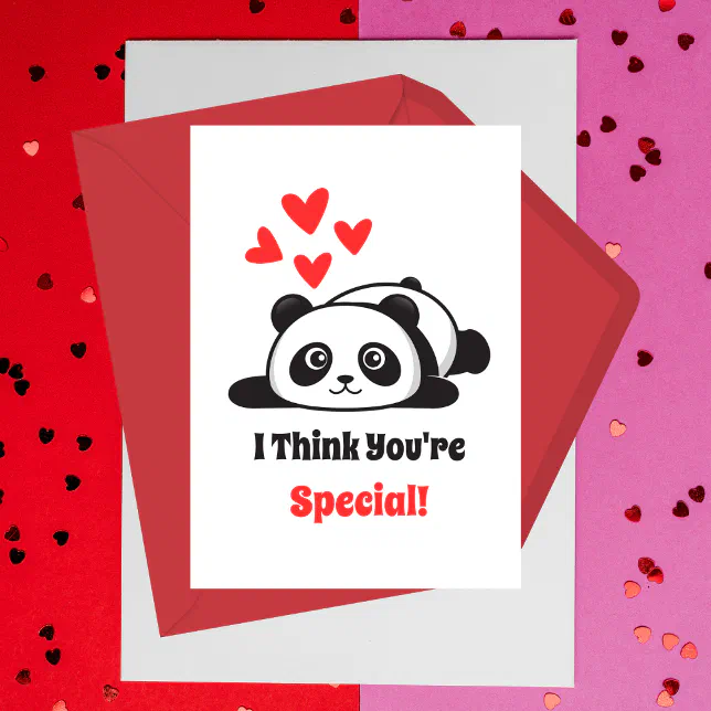 Classroom Valentine's Day Cute Panda red hearts Note Card | Zazzle