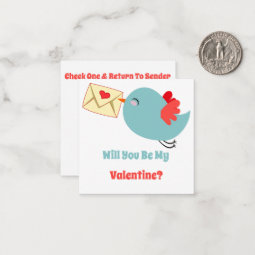 Classroom Valentine's Day Little Birdie Love Note Card | Zazzle